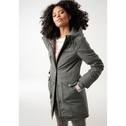 Kangaroos Damen Kangaroos Langjacke mit Kapuze f&uuml;r den &Uuml;bergang, aus leichtem Webmaterial, modisch gr&uuml;n 38