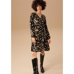Aniston Casual Damen Aniston CASUAL Blusenkleid mit graphischem Blumendruck schwarz 40, N-Gr