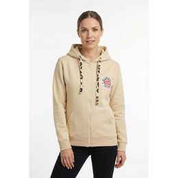 Zwillingsherz Damen Kapuzensweatjacke Leo-Details, Langarm, Rei&szlig;verschluss, Baumwollmischung beige S/M