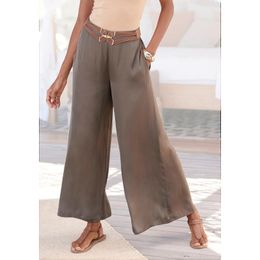Lascana Damen Lascana Webhose &raquo;mit extra weitem Bein aus softer Satinqualit&auml;t&laquo; luftige Sommerhose mit Taschen, elegant gr&uuml;n 36, N-Gr