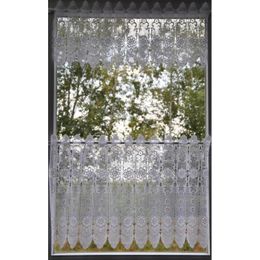 Stickereien Plauen Scheibengardine &raquo;Blumenpanneau&laquo; Stangendurchzug 1 Stk. tlg. mit echter Plauener Spitze Stickerei wei&szlig; Polyester 34cm, Stangendurchzug, 150cm
