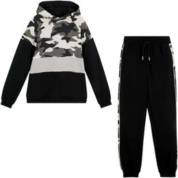bonprix Kinder bonprix Langarmshirt & Hose &raquo;Sweatshirt & Jogginghose&laquo; Set, 2 mit Tarn-Print, Colorblocking-Eins&auml;tzen und mit bequemen Rippb&uuml;ndchen 