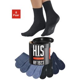H.I.S. H.I.S Damen Socken &raquo;Basic Damen & Herren Baumwollsocken, Business & Freizeit&laquo; Dose, in der Geschenkdose, 8 Stk. tlg. Ferse und Spitze verst&auml;rkt bunt 