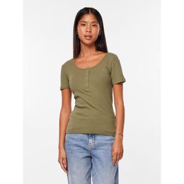Pieces Damen Pieces Kurzarmshirt &raquo;PCKITTE SS TOP NOOS BC&laquo; Baumwollmischung, slim fit gr&uuml;n XL