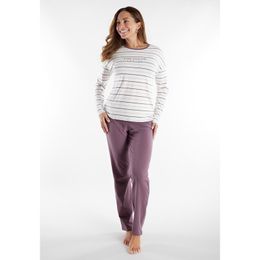 Tom Tailor Damen Tom Tailor Pyjama &raquo;Zaria&laquo; 2 gestreiftes Oberteil, mit Rundhalsausschnitt und langem Arm lila 36 (S)