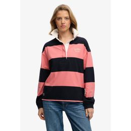 Superdry Damen Langarm-Poloshirt &raquo;HERITAGE STRIPE RUGBY TOP&laquo; Oversize-Passform, aus Baumwolle und Single Jersey, mit Polokragen rosa XL