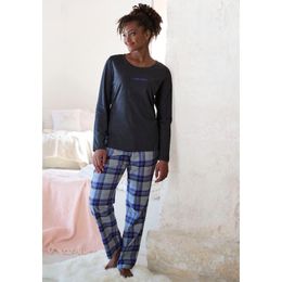 Vivance Dreams By Lascana Damen Vivance Dreams by Lascana Pyjama Set, 2 tlg. aus kuschelig weichem Flanell blau 34