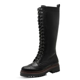 Tamaris Damen Schn&uuml;rstiefel , Blockabsatz, Langschaftstiefel mit trendiger Lyrolochung 37, Normalschaft