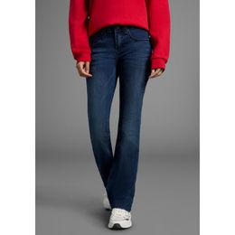 Arizona Damen Bootcut-Jeans &raquo;Shaping&laquo; bootcut, Kontrastn&auml;hte, Used-Look-Waschung, niedrige Leibh&ouml;he blau 18, K + L Gr