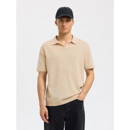 Selected Herren Selected Poloshirt &raquo;SLHMATTIS SS KNIT SUN OPEN POLO NOOS&laquo; beige L
