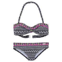 Buffalo M&auml;dchen Bandeau-Bikini mit Ethnodruck und Kontrastdetails schwarz-wei&szlig; 146/152, N-Gr