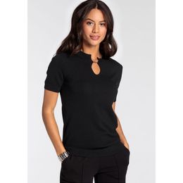 Bruno Banani Damen Kurzarmpullover mit modischem Cut-Out und Schmuck-Detail schwarz 46