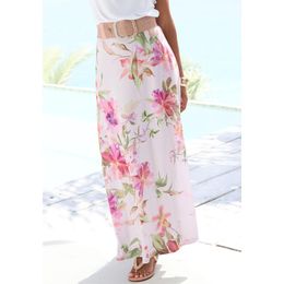 Lascana Damen Lascana Maxirock &raquo;mit Blumendruck aus glatter, b&uuml;gelfreier Ware&laquo; langer Jerseyrock mit Blumenmuster, eleganter Sommerrock, A-Linie bunt 