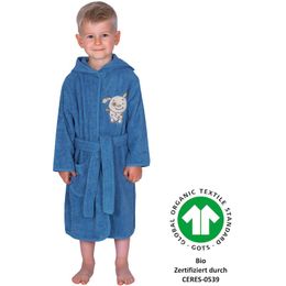 W&ouml;rner Kinderbademantel &raquo;Hund&laquo; mit Stickerei, mit Taschen, maschinenwaschbar, trocknergeeignet blau Baumwoll-Webfrottier 86/92 L: 60cm