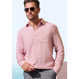 John Devin Herren Leinenhemd &raquo;, Langarmhemd&laquo; Luftiges Freizeithemd mit Krempelfunktion rosa L (41/42), N-Gr