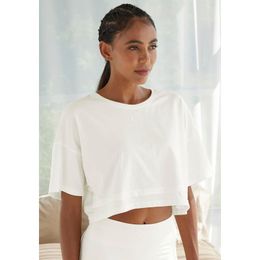 Lascana Damen Lascana Kurzarmshirt T-Shirt, weite Form mit Lagen-Look beige XS (32/34)
