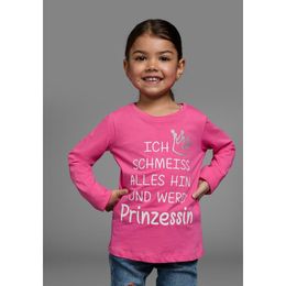 Kidsworld M&auml;dchen Kidsworld Langarmshirt &raquo;Ich schmeiss alles hin und werd ́ Prinzessin&laquo; lang&auml;rmlig, Basic-Passform, mit Glitzerdruck pink 140/146
