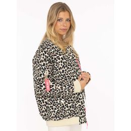 Zwillingsherz Damen Bomberjacke &raquo;"Wild Heart"&laquo; ohne Kapuze Oversize-&uuml;berschnittene Schulter, Leomuster, verdeckter Rei&szlig;verschluss beige XL
