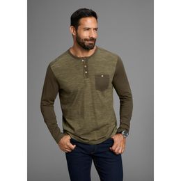 Arizona Herren Longsleeve Langarm, melierte Optik, Rundhalsausschnitt mit Knopfleiste gr&uuml;n S (44/46)