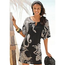 Lascana Damen Lascana Jerseykleid mit Zierdetail am Ausschnitt, sommerliches Tunikakleid, Strandkleid bunt 32/34, N-Gr