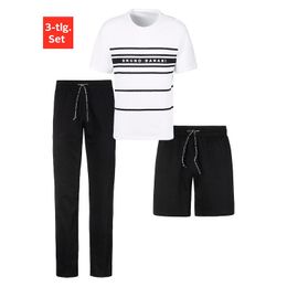 Bruno Banani Herren Pyjama Spar-Set, 3 Shirt mit Shorts und langer Hose schwarz-wei&szlig; 48/50 (M)