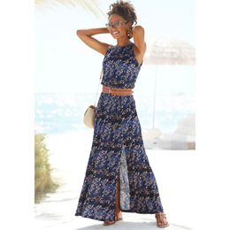 Vivance Damen Maxikleid &raquo;mit Seitennahttaschen und Schlitz&laquo; Seitennahttaschen lockeres Sommerkleid, Strandkleid mit Animaldruck, langes Jerseykleid 