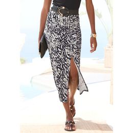 Lascana Damen Lascana Jerseyrock &raquo;mit seitlicher Raffung und Schlitz aus Viskose-Stretch&laquo; luftiger Midirock im Alloverprint, leichter Sommerrock in 