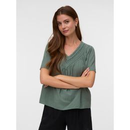 V&eacute;ro Moda Vero Moda Damen Kurzarmbluse &raquo;VMKARLA S/S V-NECK TOP WVN BTQ&laquo; Baumwolle gr&uuml;n L