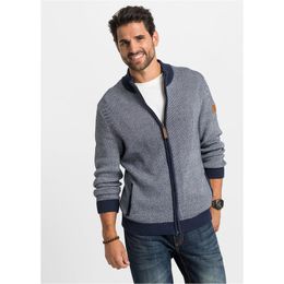 bonprix Herren bonprix Strickjacke mit Stehkragen, Regular Fit, unifarben, aus Baumwolle, casual Stil blau 64 (3XL)
