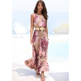 Lascana Damen Lascana Maxikleid &raquo;mit Alloverprint und Knopfleiste hinten, aus gewebter Viskose&laquo; luftiges Sommerkleid, elegantes Webkleid, Strandkleid,