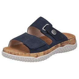Rieker Damen Pantolette Sommerschuh, Schlupfschuh, Hausschuh mit Klettriemchen blau 36