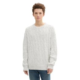 Tom Tailor Denim Herren Tom Tailor Denim Rundhalspullover mit grober Strickstruktur wei&szlig; S