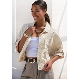Lascana Damen Lascana Blouson &raquo;aus leichter Webware mit 3/4-&Auml;rmeln&laquo; Sommerjacke, leichte &Uuml;bergangsjacke, Safarijacke, kurze Blousonjacke beige 32/34