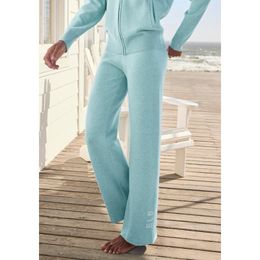 ELBSAND Damen Strickhose mit weitem Bein und eingestricktem Logo, Loungewear blau 32/34, N-Gr