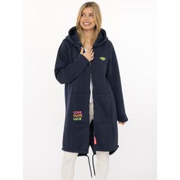 Zwillingsherz Damen Jerseymantel Regular Fit, Langarm, Kapuze, Rei&szlig;verschluss, Neon-Stickerei blau S/M