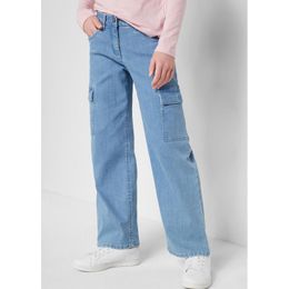 bonprix Kinder bonprix Cargojeans &raquo;Weite Cargo-Jeans Mid Waist&laquo; Loose Fit, Mid Waist, mit aufgesetzten Taschen blau 134, N-Gr