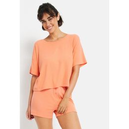 Lscn By Lascana Damen LSCN by LASCANA Shorty Set, 2 mit Zierknopfleiste an der Hose rot 36/38