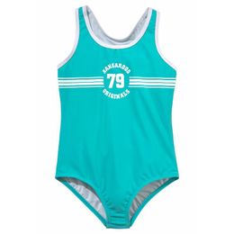 Kangaroos M&auml;dchen Kangaroos Badeanzug &raquo;Sporty&laquo; mit sportlichem Frontdruck blau 134/140, N-Gr
