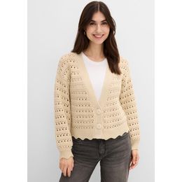 bonprix Damen bonprix Ajourstrickjacke Oversize-Passform, mit Lochstrickmuster, im Casual Stil beige 48/50 (XL)
