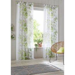 OTTO home Gardine &raquo;Ina&laquo; Schlaufen 2 Stk. tlg. 2-er Set, einseitig floral bedruckt, Voile, Blumen gr&uuml;n Voile, Polyester 175cm, Schlaufen, 144cm