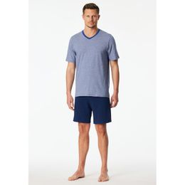 Schiesser Herren Shorty &raquo;95/5 Nightwear&laquo; 2 tlg. mit V-Ausschnitt, Kurzarm, in weicher Single-Jersey Qualit&auml;t blau 50