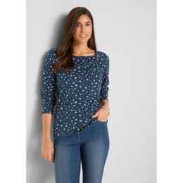 bonprix Damen bonprix Langarmshirt &raquo;Langarmshirt, bedruckt&laquo; lockere Passform, mit All-Over Print, mit eckigem Ausschnitt blau 52/54 (XXL)