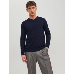 Jack & Jones Jack & Jones Herren V-Ausschnitt-Pullover &raquo;JJEBASIC KNIT V-NECK NOOS&laquo; Baumwolle, normal geschnitten blau M