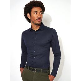 DESOTO Herren DESOTO Langarmhemd &raquo;Jerseyhemd Casual Kent langarm&laquo; Flexibler Stretch, mit Minimal Print, Kentkragen blau XL, N-Gr