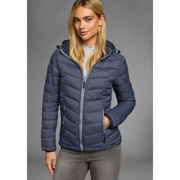 Polarino Damen Steppjacke mit Kapuze &Uuml;bergangsjacke f&uuml;r k&uuml;hle Tage, aus leichtem Webmaterial blau 40