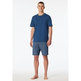 Schiesser Herren Pyjama &raquo;Casual Essentials&laquo; 0, 2 mit unifarbenem Oberteil und gemusterter Hose blau 50
