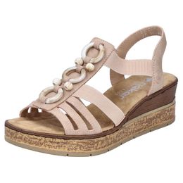 Rieker Damen Keilsandalette Sommerschuh, Plateausandale, Schlupfschuh mit seitlichen Gummiz&uuml;gen beige 42