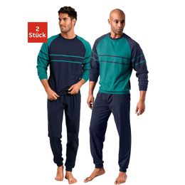 Le Jogger Herren Le Jogger Pyjama &raquo;Schlafanzug f&uuml;r Herren im Doppelpack&laquo; Packung, 4 tlg. in langer Form mit aufgesetzten Streifen bunt 44/46 (S)