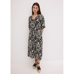 bonprix Damen bonprix Jerseykleid eleganter Stil, tiefer V-Ausschnitt, mit modischem Druck schwarz-wei&szlig; 32/34 (XS), N-Gr