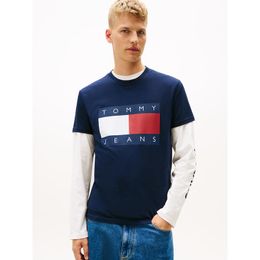 Tommy Jeans Herren T-Shirt Rundhalsausschnitt, Regular Fit, Logo-Druck blau XXL
